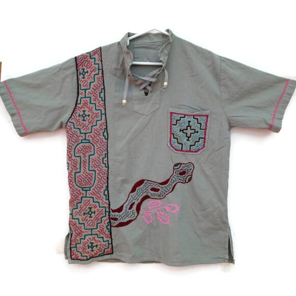 Shirts | Unique Peruvian Unisex Tshirt Hand Embroidered Shipibo Snake ...